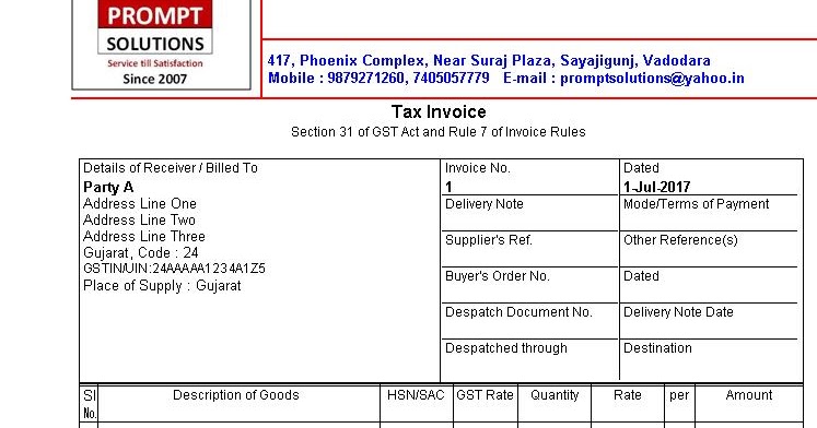 Prompt Solutions: Tally GST Invoice on Printed Letter Pad Paper