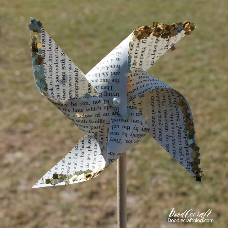 Upcycled Book Page Glitter Pinwheels!