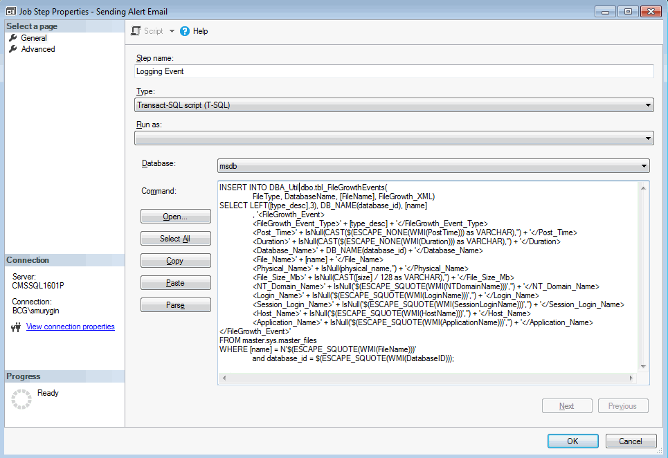 SQL Server Techniques: Capturing FileGrowth Event using SQL Agent Job