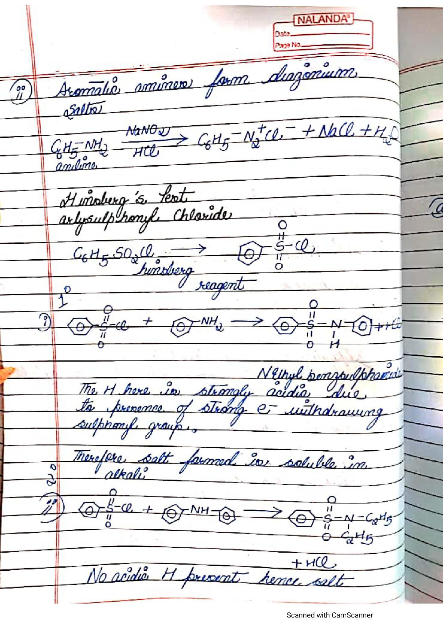 Chemistry Chapter 13- Amines Class 12 Handwritten Notes PDF download