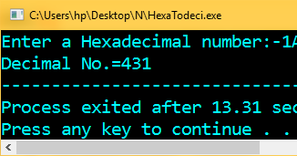 Program in C++ to Convert Hexadecimal to Decimal number Using Function