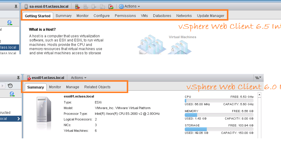 Virtualization The Future: vSphere Web Client 6.5 vs 6.0 Tabs