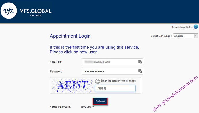 Hướng dẫn đặt lịch hẹn với VFS Global để lấy sinh trắc học