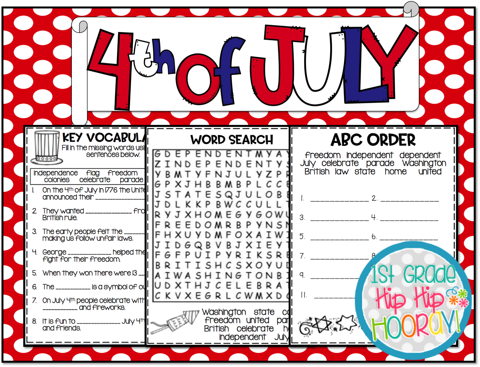 1st Grade Hip Hip Hooray!: Let's Celebrate the 4th of July!
