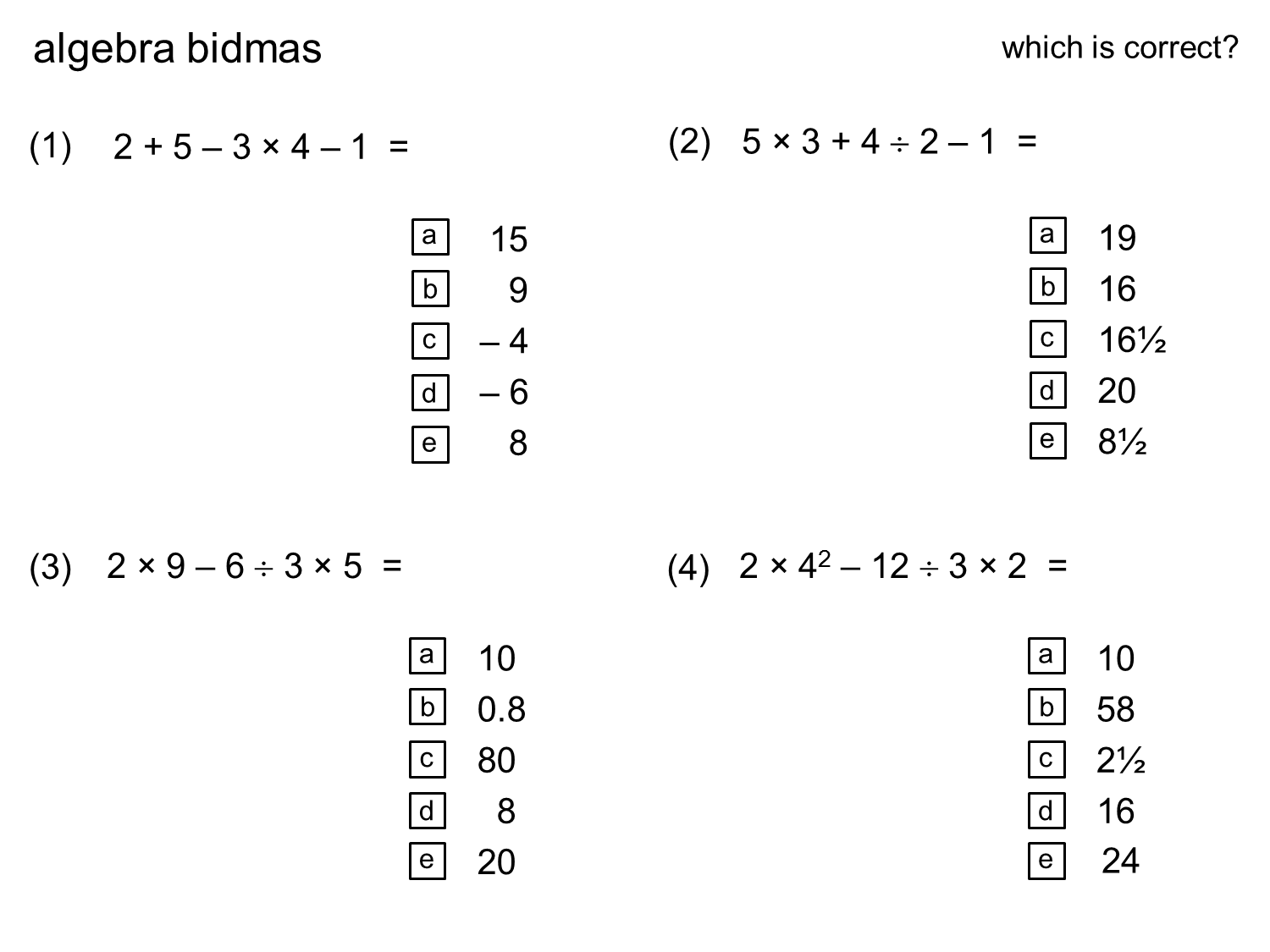 MEDIAN Don Steward mathematics teaching: bidmas quiz