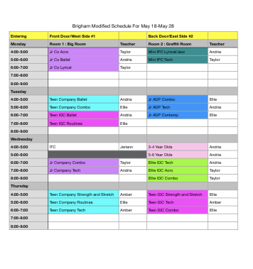 Modified Schedule for May