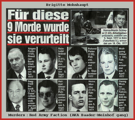 Unknown Gender History: Brigitte Mohnhaupt, Terrorist Serial Assassin ...