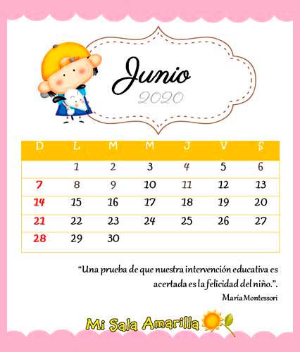 Mi Sala Amarilla: Calendario y Efemérides de Junio 2020