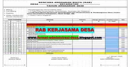 RAB Kerjasama Desa | FORMAT ADMINISTRASI DESA