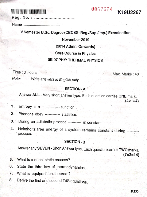 Kannur University B.Sc Physics- 5B 07 PHY: THERMAL PHYSICS NOVEMBER ...