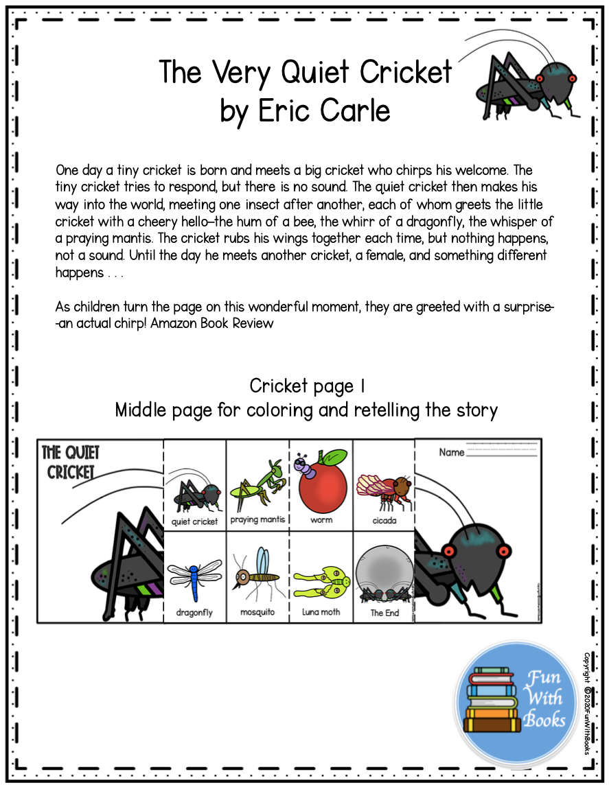 THE VERY QUIET CRICKET BOOK CRAFT AND PUPPET STICKS ~ Book Units by Lynn