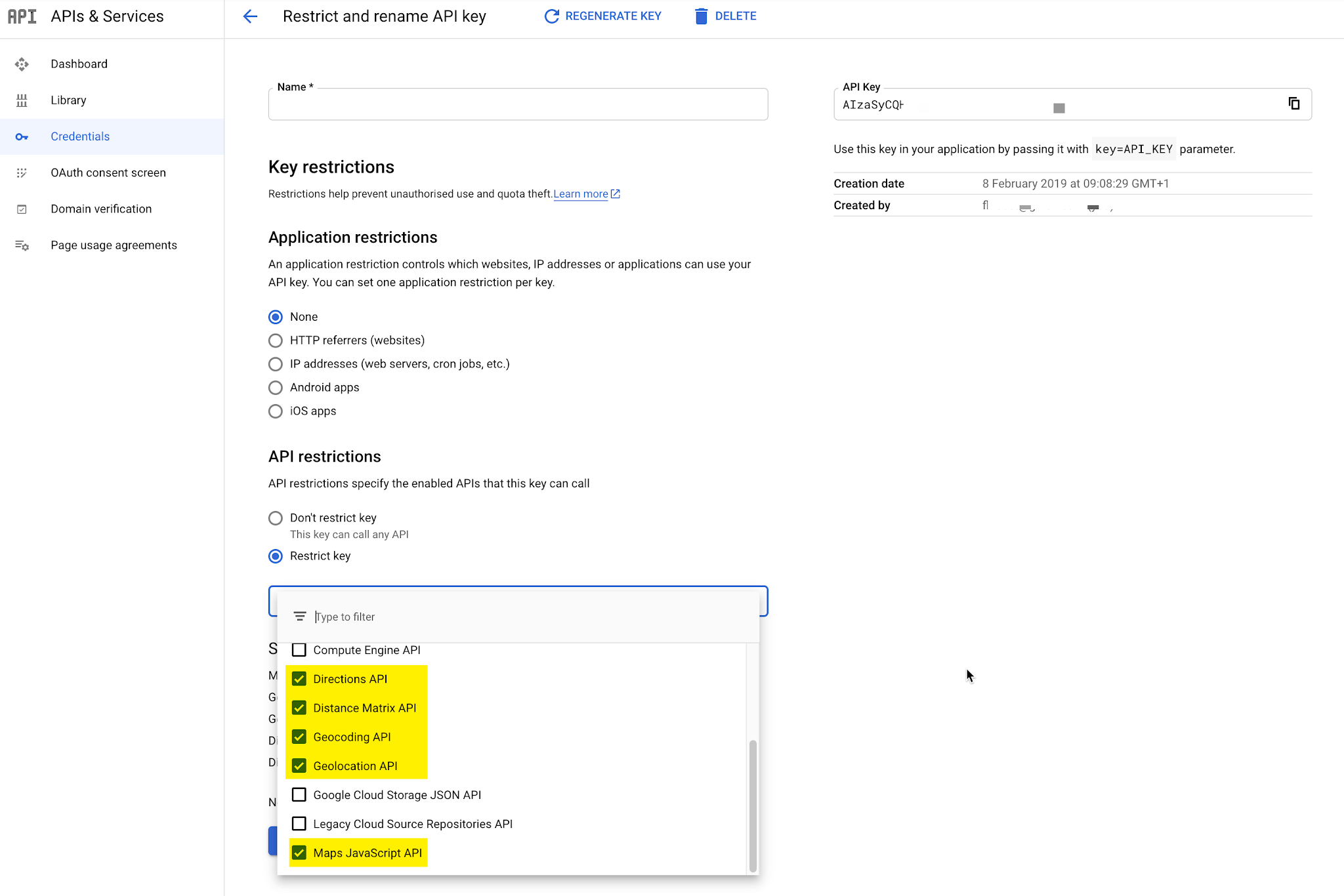 Google Maps : Get Driving Distance through API