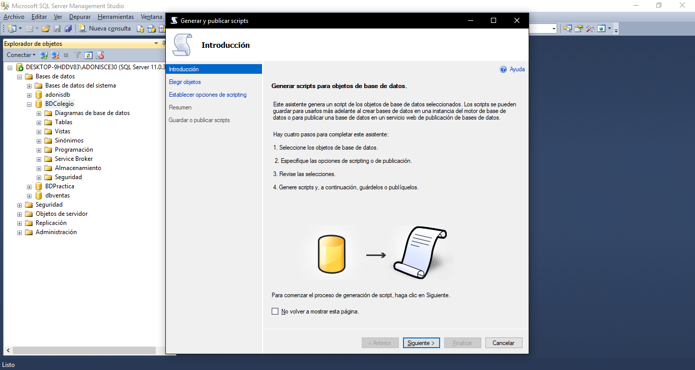 GENERANDO SCRIPT DE BASE DE DATOS EN SQL SERVER 2012