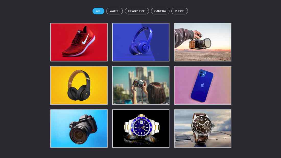 Responsive Filterable Image Gallery using HTML, CSS & Javascript Responsive Filterable Image Gallery using HTML, CSS & Javascript