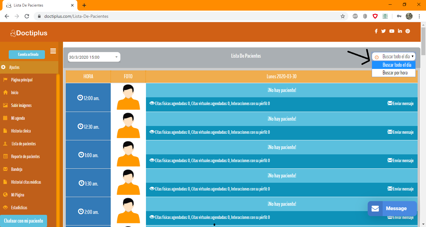 Sección lista pacientes