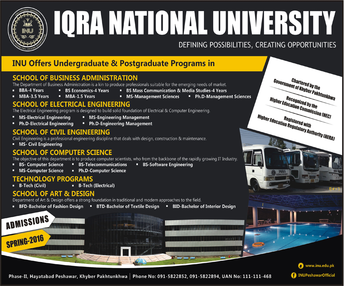 Welcome to VULearning: Iqra National University, Peshawar - Admission Open