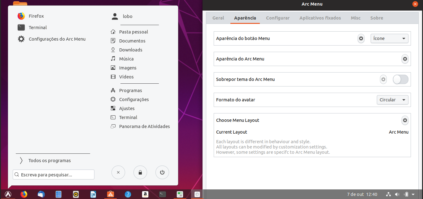 Arc Menu 34 com novos recursos no Gnome shell