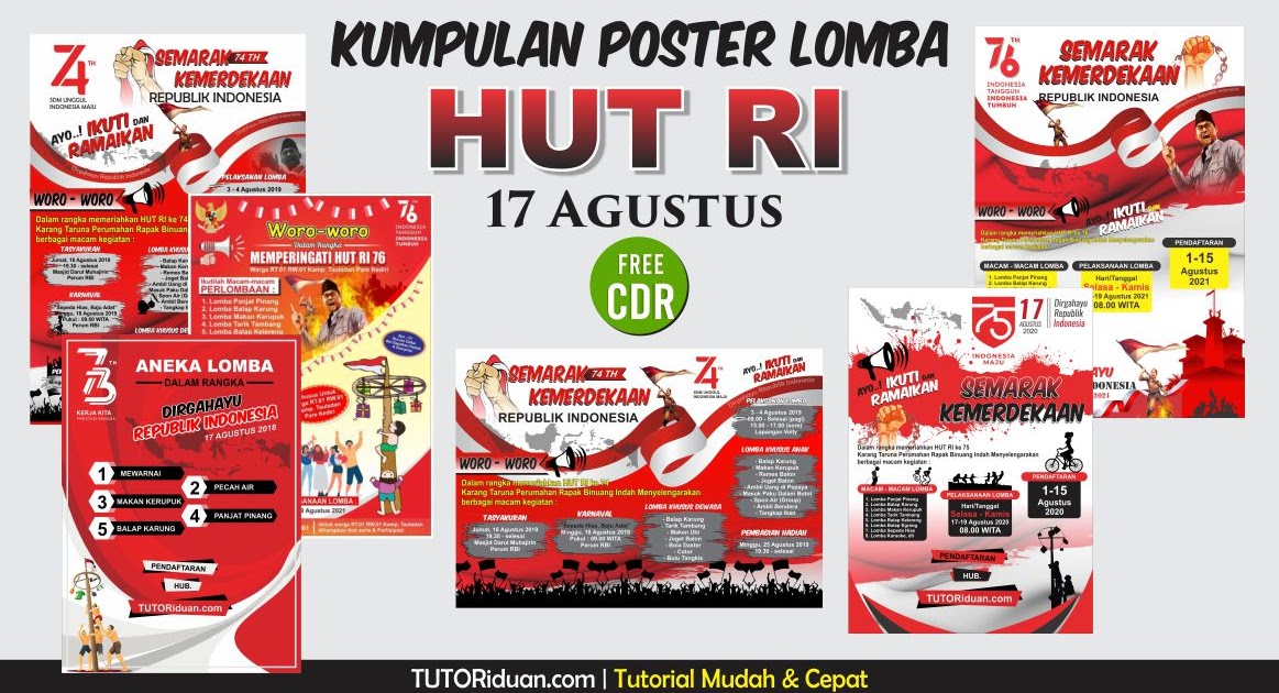 Kumpulan Desain Poster Lomba 17 Agustus HUT RI Format CorelDraw (Free CDR) - TUTORiduan.com