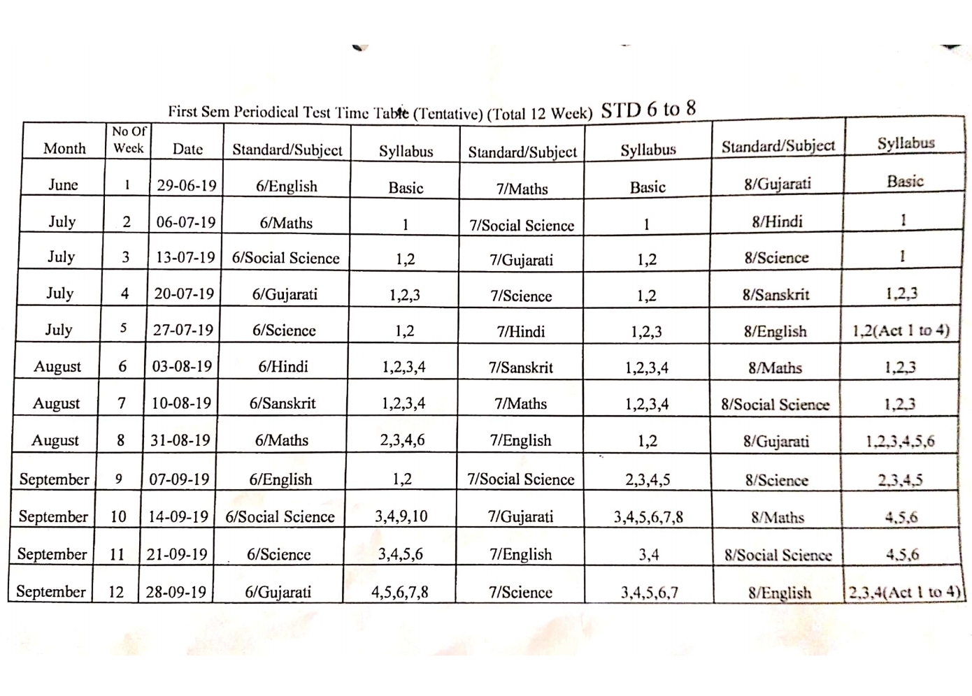 First Sem Periodical Test Time Table 2019-20 - JBBK EDUCATION ...