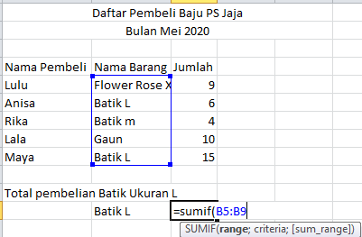 Manfaat Belajar: Cara Menggunakan Rumus Sumif Pada Excel