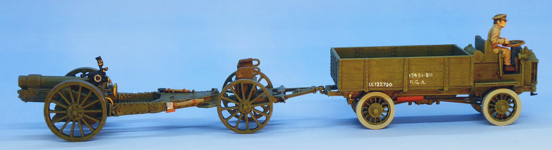 Over Open Sights: 26cwt 6 inch Howitzer, tractor and towing limber painted.