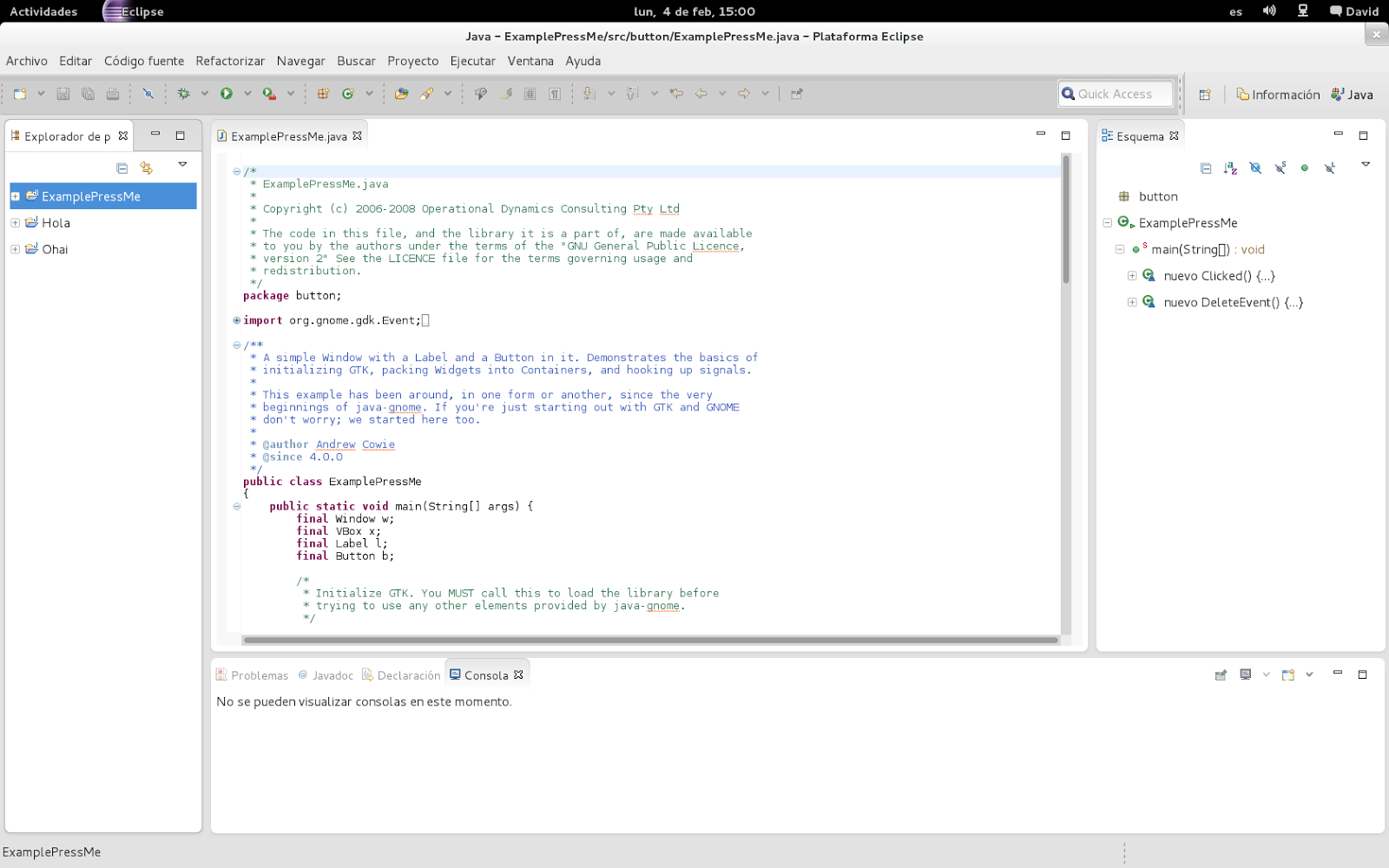 Tiburón de alambre: Java-Gnome en Fedora 18