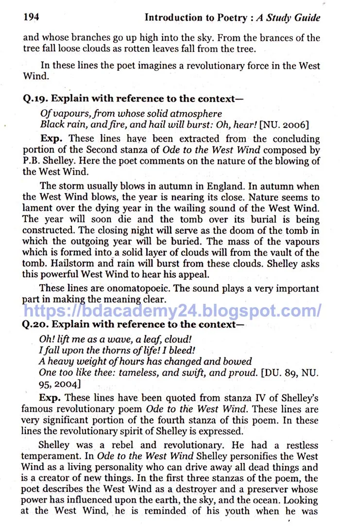 Explanations (Ode to the west wind – Percy Bysshe Shelley) - English ...