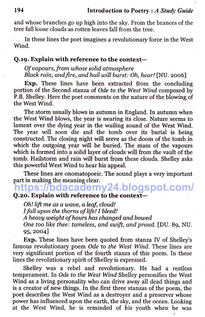 Explanations (Ode to the west wind – Percy Bysshe Shelley) - English ...