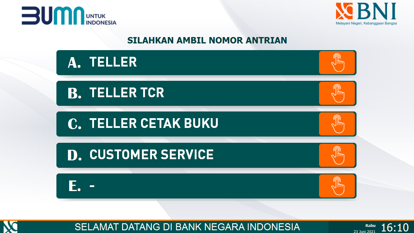 APLIKASI ANTRIAN BANK BNI 5 LAYANAN | Antas Delphi