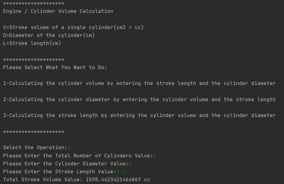 Master of EQ: Python: Engine / Cylinder Volume Calculation Program