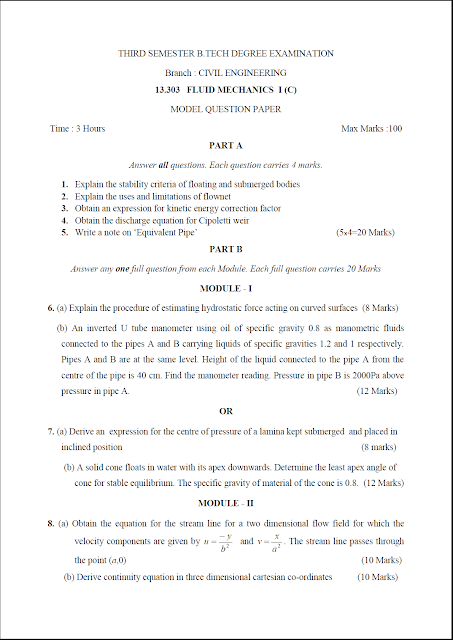 Kerala University B.Tech Fluid Mechanics I ( C ) 2014 Question Paper ...