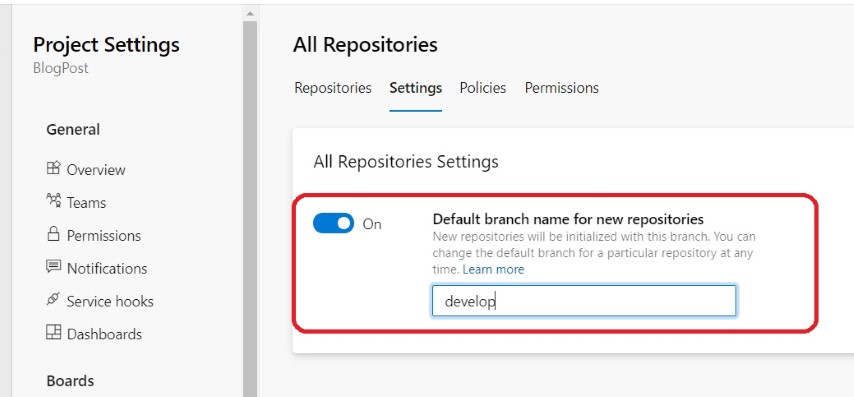 Azure DevOps Tips: How to set default branch name for new repos?