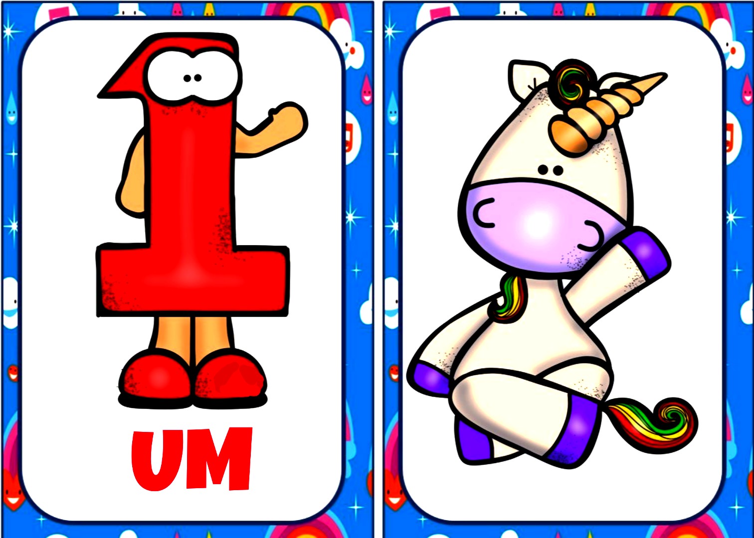 Cards numéricos Cartazes coloridos e ilustrados com unicórnios ...