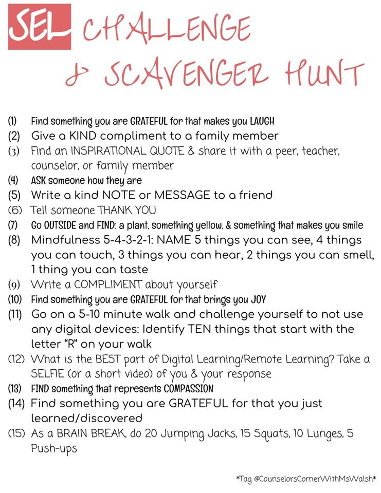 Hanselor the Counselor: SEL Challenge & Scavenger Hunt