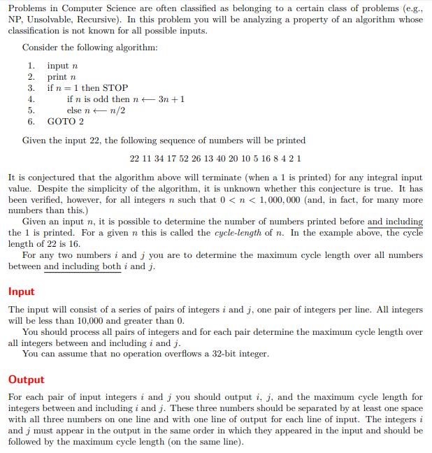 UVA Problem : 100 - The 3n + 1 problem (Solved)