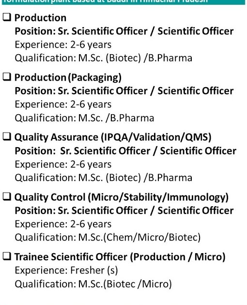 Panacea Biotec Baddi - Multiple Openings for Freshers & Experienced in Production / Packaging ...