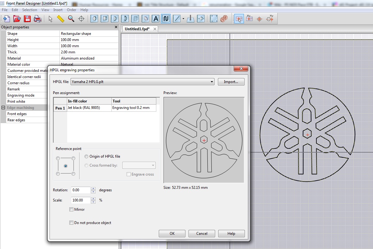 SS-30M: Engraving objects - Front-panel Designer, Inkscape and HPGL files
