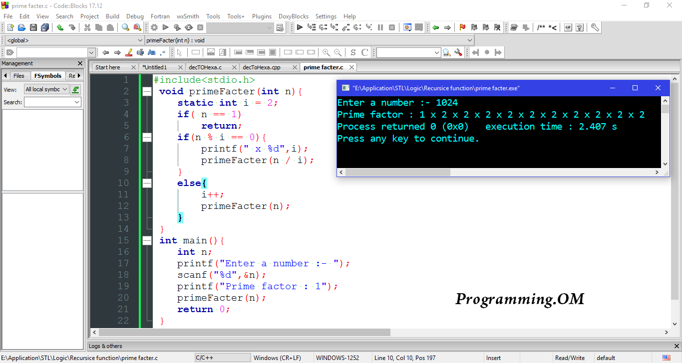 Program in C and C++ to print prime factors of given number Using ...