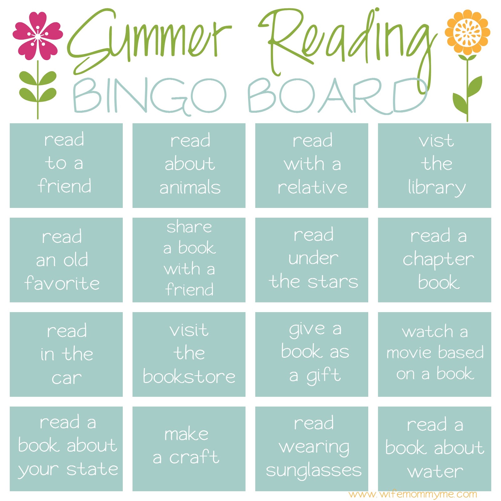 Summer Reading Bingo Board {with FREE Printable} | Wife Mommy Me ...