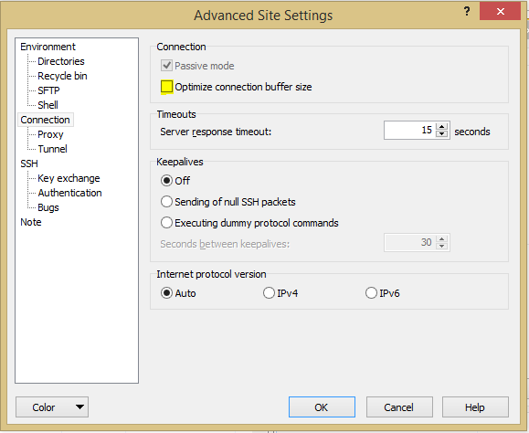 Davis Apps DBA: Optimize connection buffer size issue in Winscp