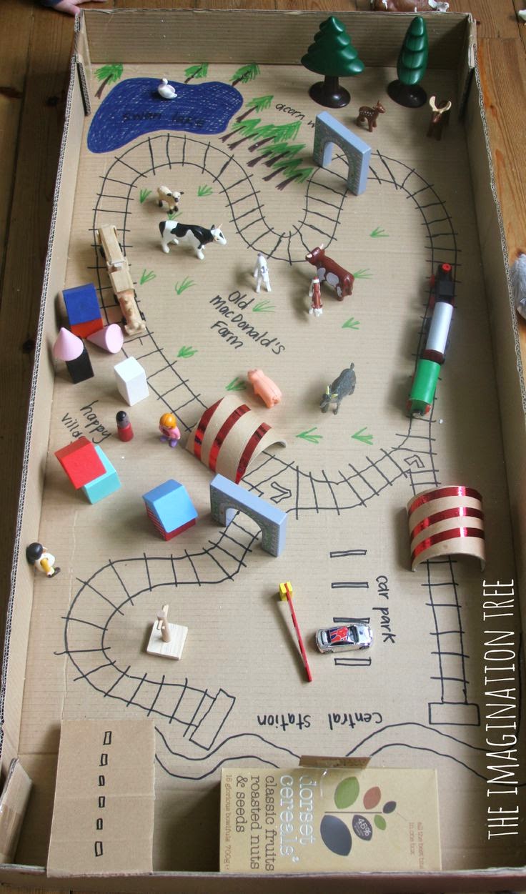 Recycle box toy roads train tracks