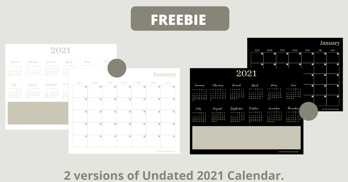 Free 2 versions printable of 2021 Undated Monthly Calendar Minimalist ...