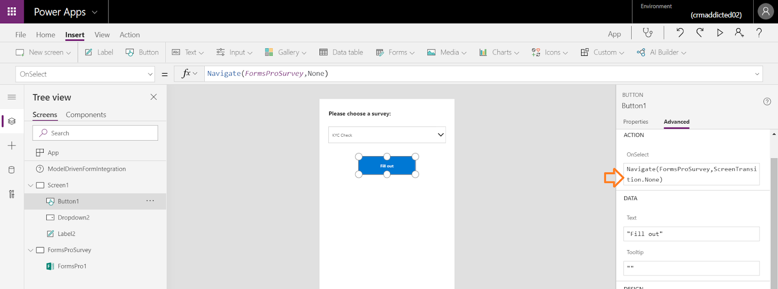 Embedding FormsPro surveys via a Canvas app