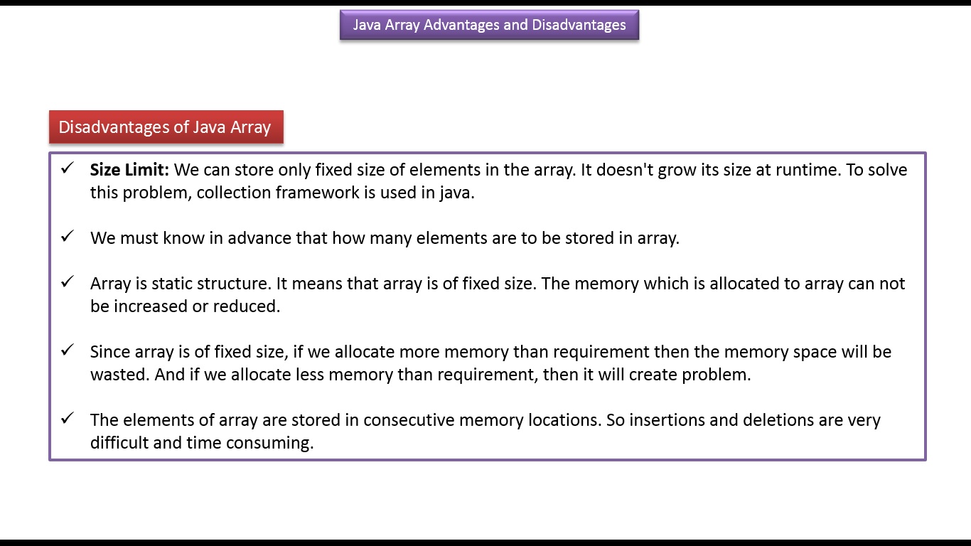 Java Ee Java Tutorial Java Array Advantages And Disadvantages