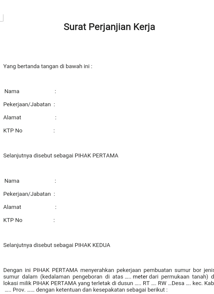 Contoh surat perjanjian kerja sama sumur bor - navigasiin