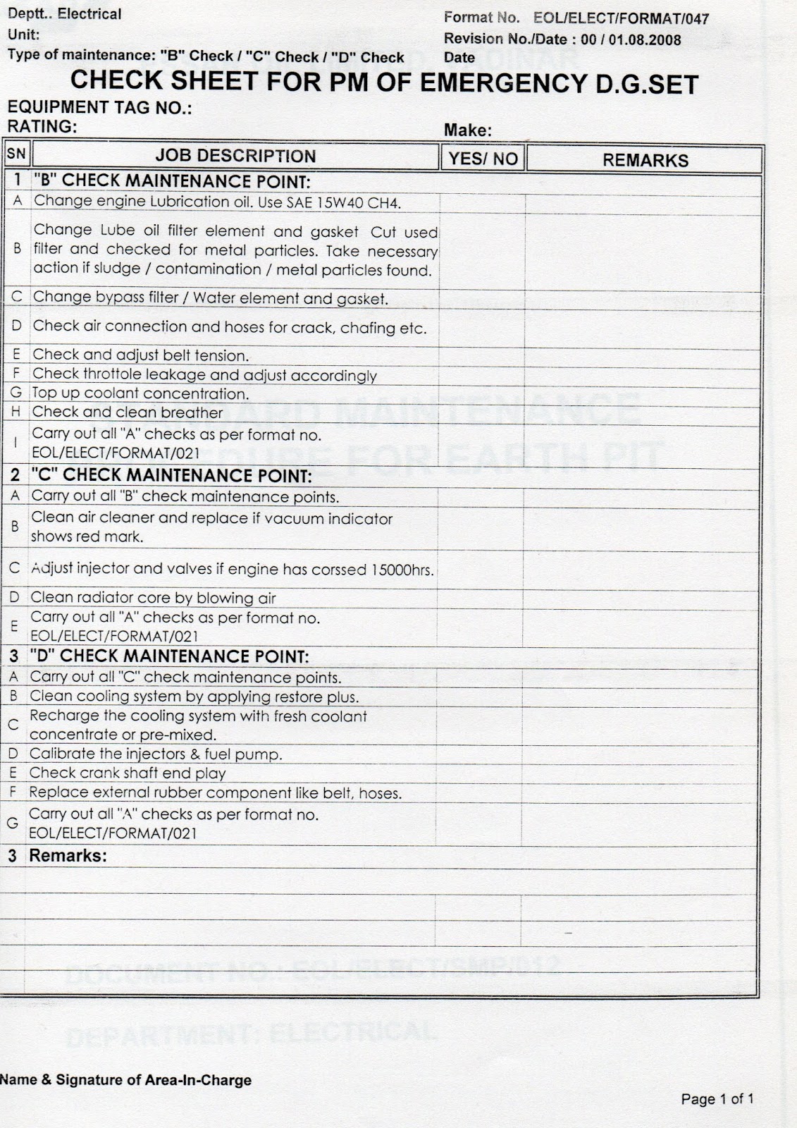 StanderdsElectrical: STANDARD MAINTENANCE FOR D.G.SET
