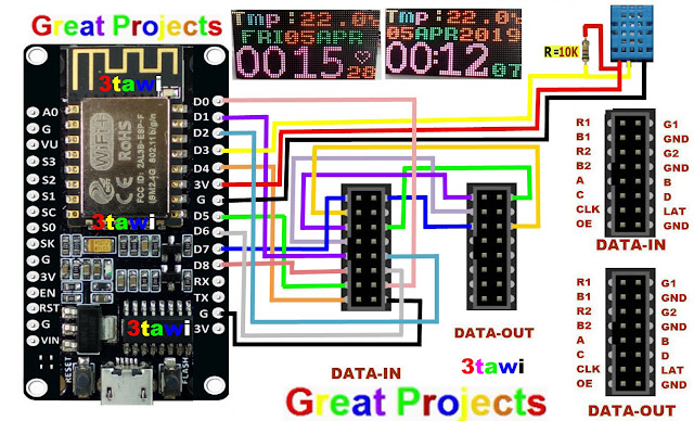 Great Projects: 64x32 RGB Led Matrix Clock With esp8266