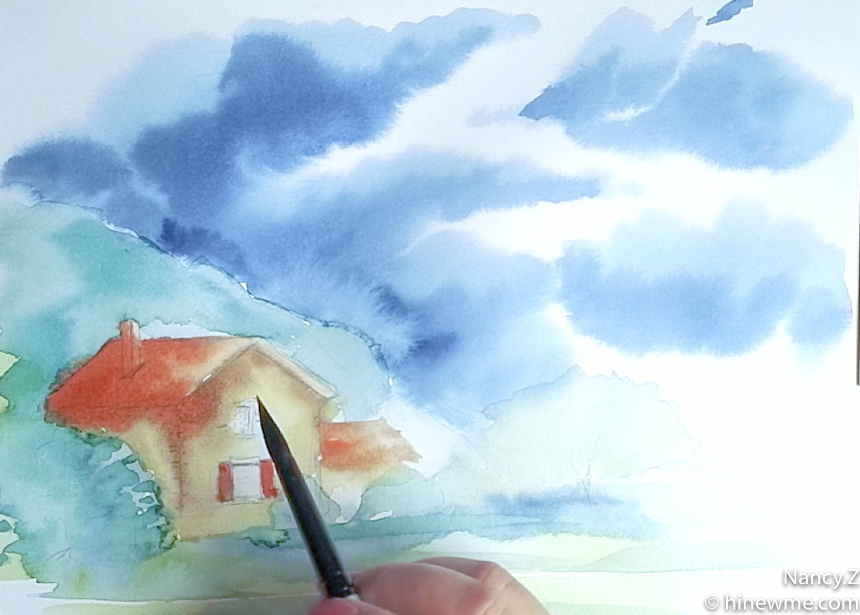 Watercolor house landscape Tutorial
