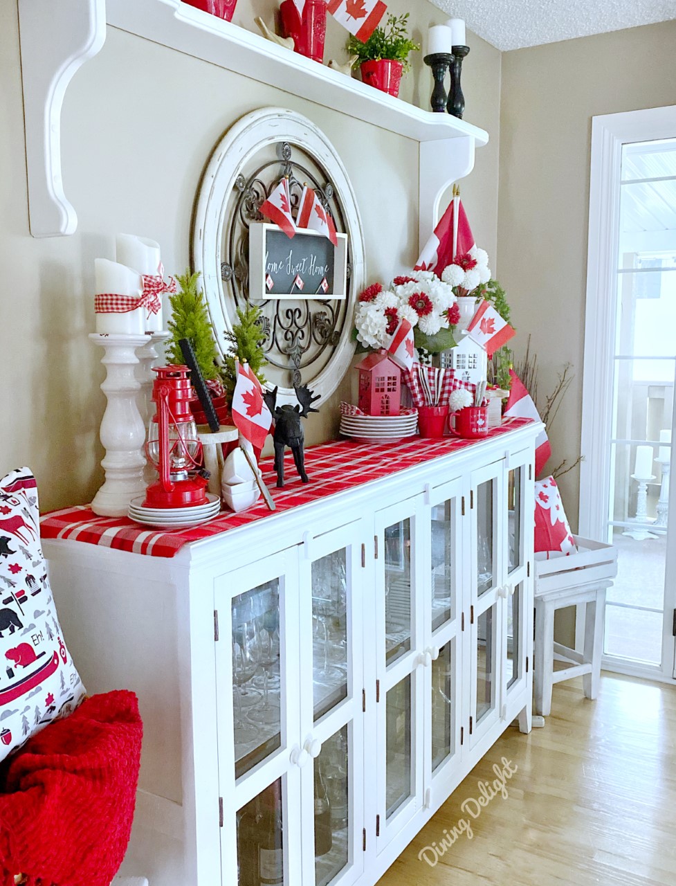 Dining Delight: Canada Day Decor on Kitchen Sideboard