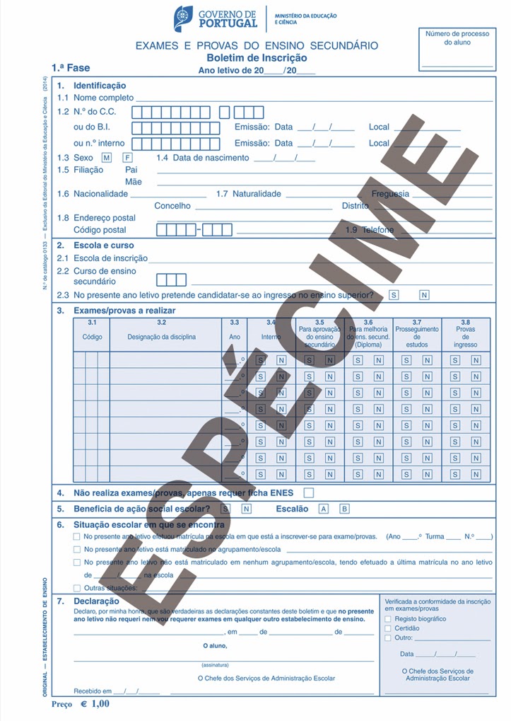 Instruções de preenchimento do impresso de inscrição nos exames ...